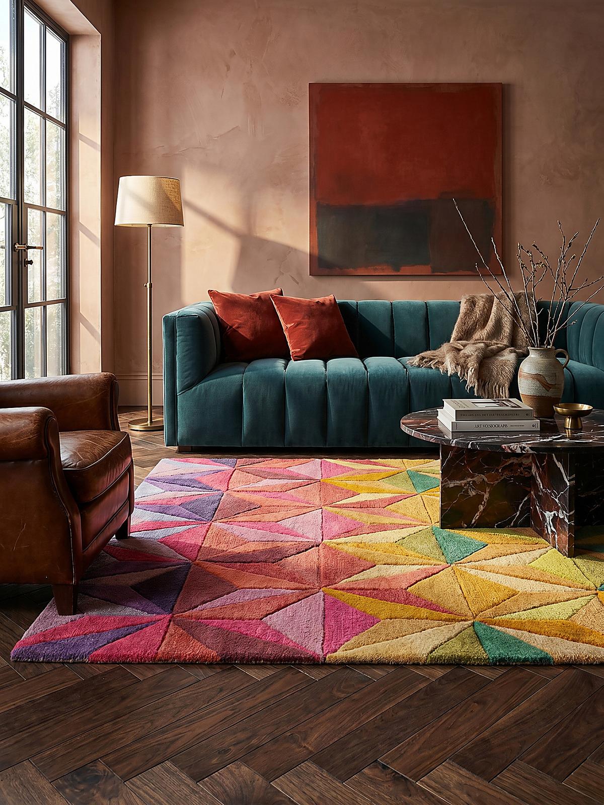 KADIMA DESIGN WOLLTEPPICH DERWENT, geometrisch, Florhöhe 10 mm, Bunt ...