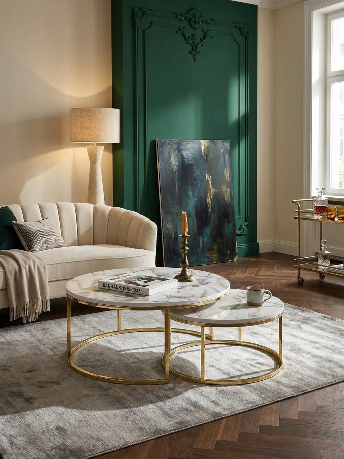 KADIMA DESIGN COUCHTISCH 2er Set Marmoroptik Metall Eichenholz ...