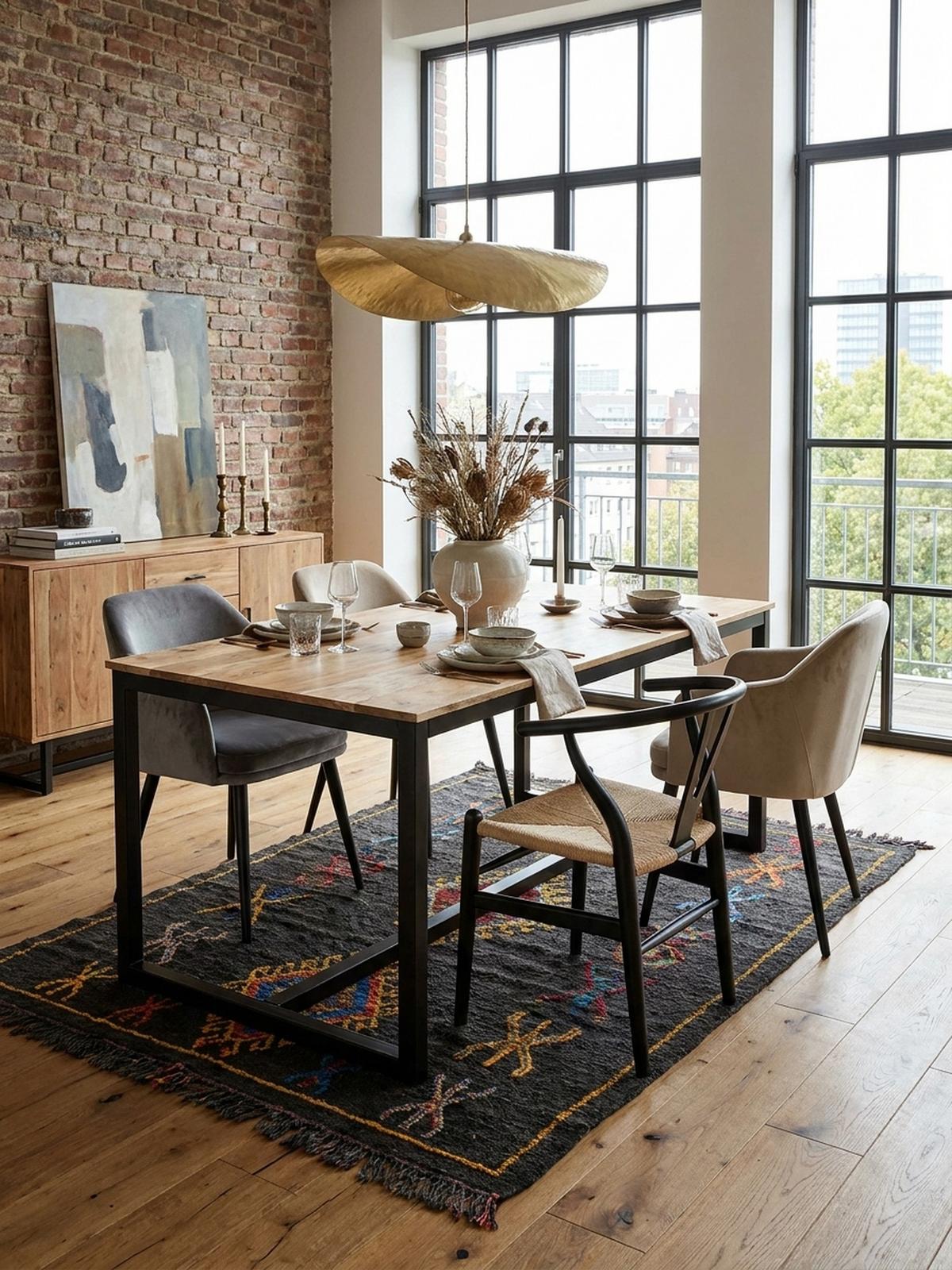 KADIMA DESIGN ESSTISCH Massivholz Metall Rechteckig Loft-Stil, Akazie ...