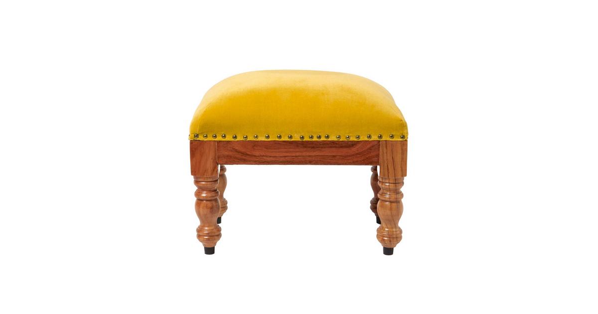 Homescapes SAMT-HOCKER Mable, senfgelb mit Holzbeinen, 50/30/40 cm ...