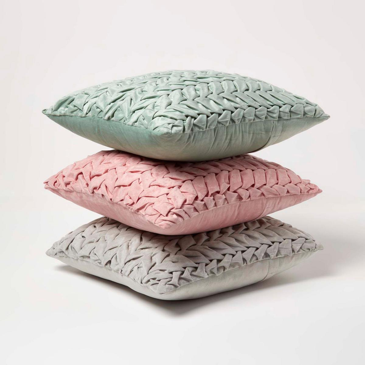 Homescapes SAMTKISSEN Grace altrosa 45/45 cm plissiert in Flechtoptik ...