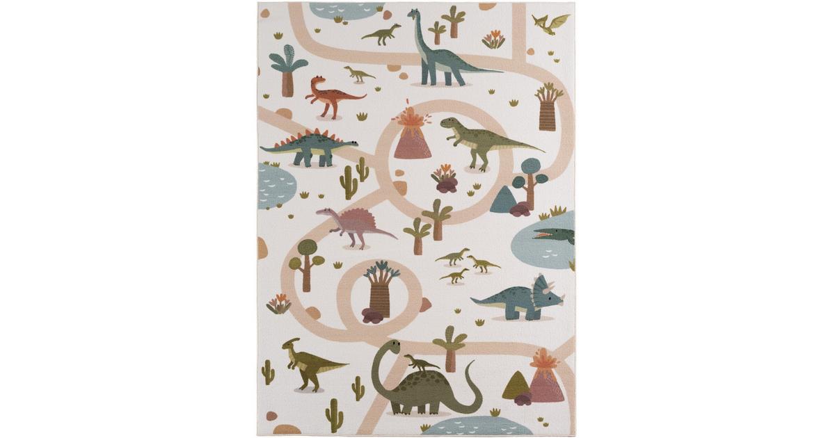 KADIMA DESIGN SPIELTEPPICH Waschbar TINO in Creme, mit Dino-Landschaft ...
