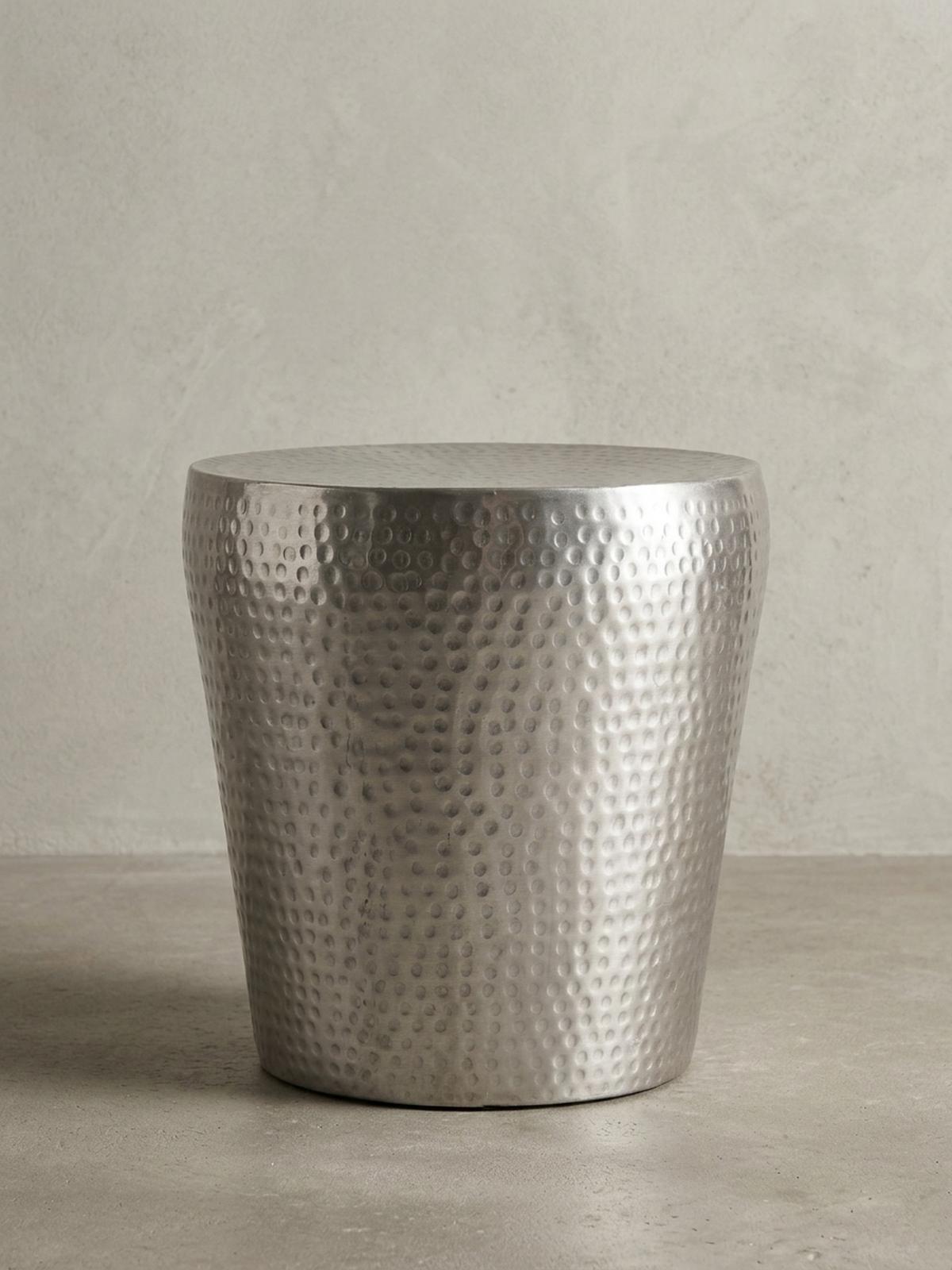 KADIMA DESIGN BEISTELLTISCH – Rund Silber Aluminium Hammerschlag 42 cm ...