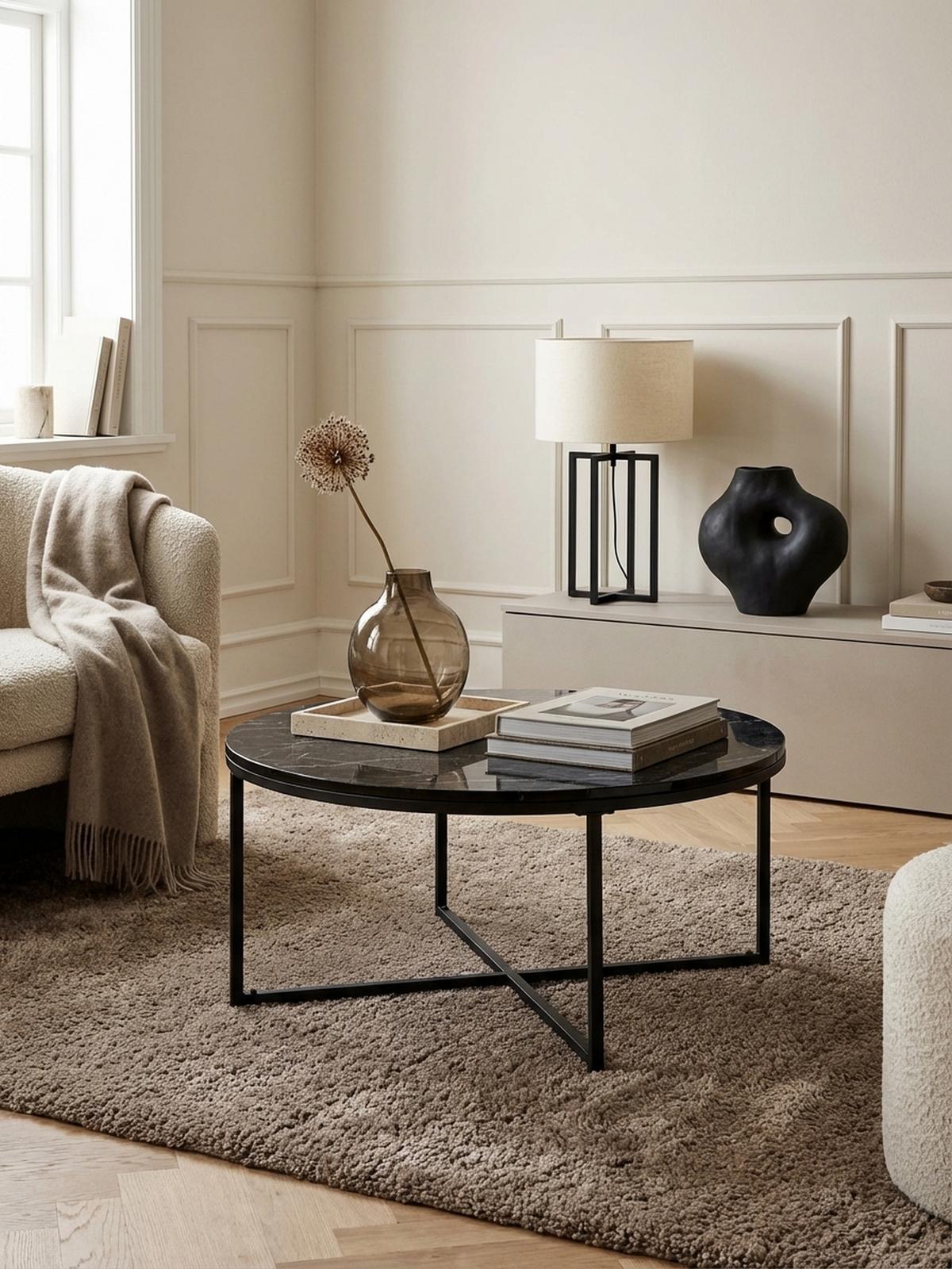 KADIMA DESIGN COUCHTISCH mit Marmor-Optik und Hochglanz-Finish, rund ...