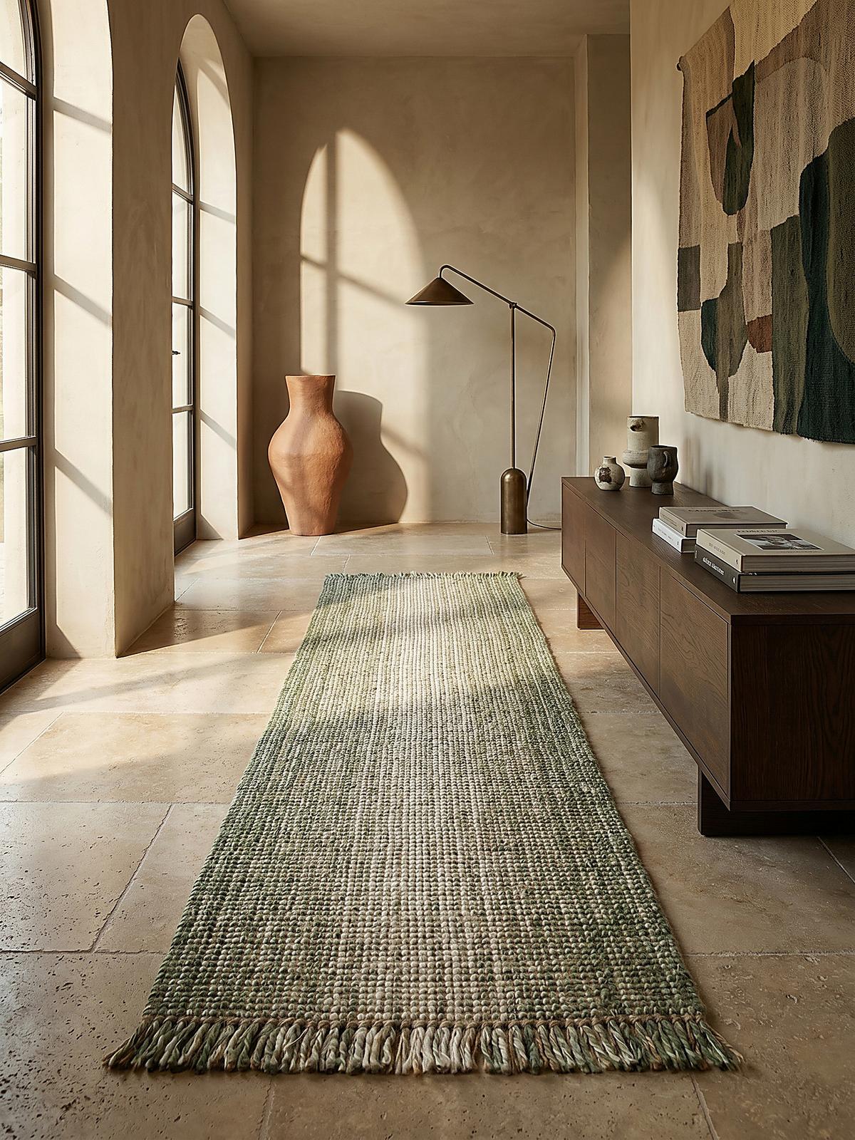 KADIMA DESIGN JUTETEPPICH handgewebt WEAVER, einfarbig, Grün, 60 x 230 ...