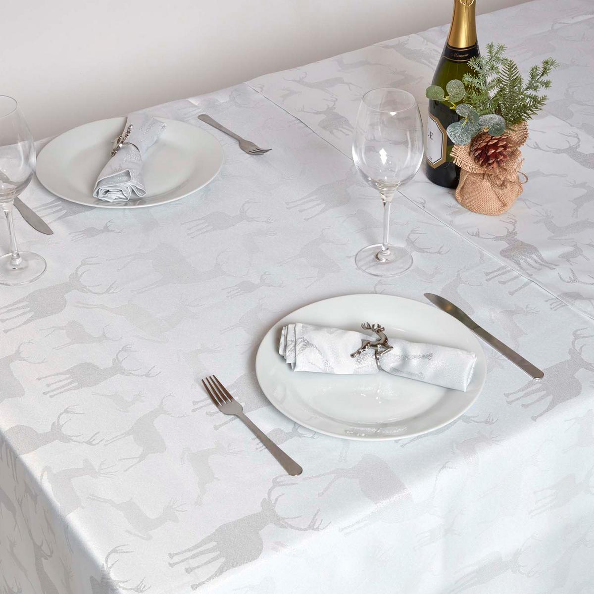 Homescapes TISCHDECKE Weihnachten mit Hirsch-Motiv, silber, 130/178 cm ...