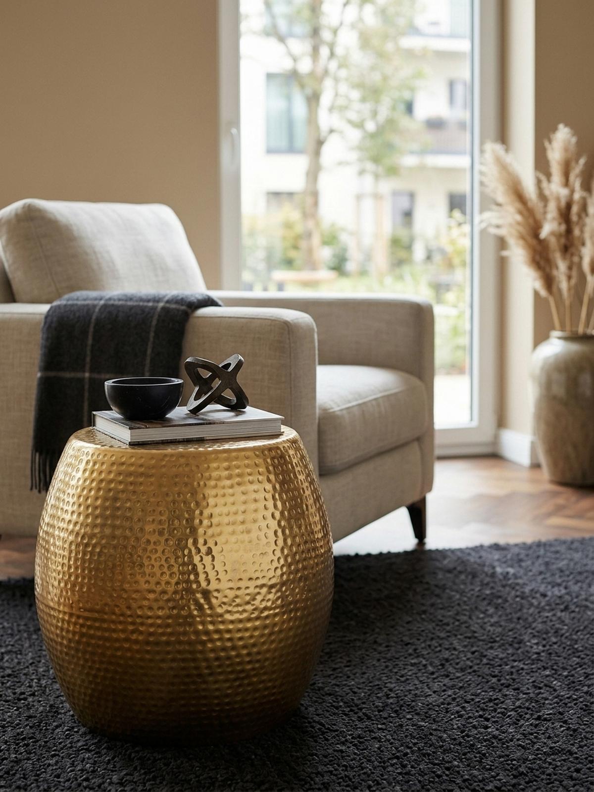 KADIMA DESIGN BEISTELLTISCH Aluminium Hammerschlag ENNS, Gold 42x42x42 ...