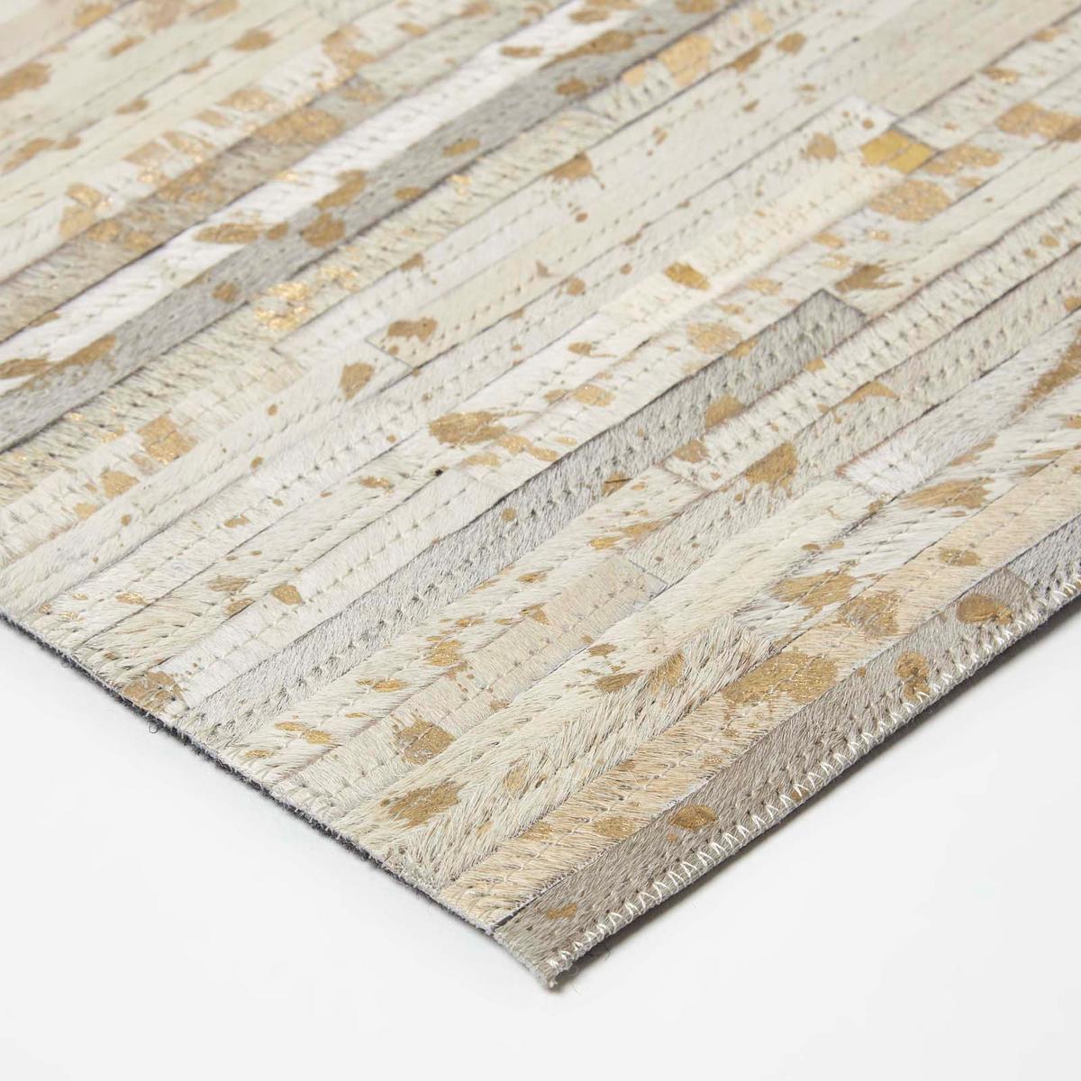 Homescapes TISCHSET 4er-Set grau-gold, Patchwork-Streifen, Fell & Leder ...