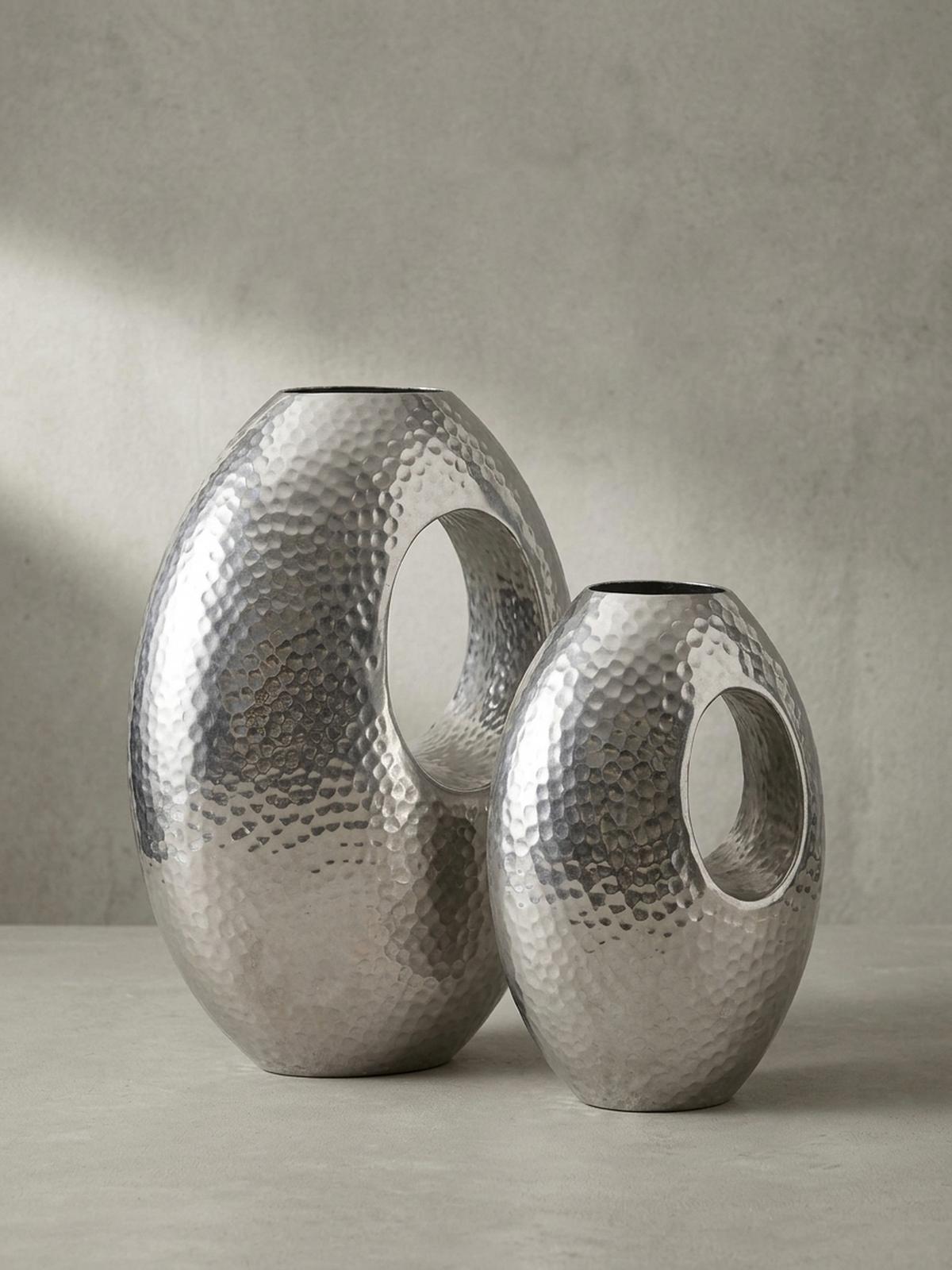 KADIMA DESIGN VASE 2er Set Aluminium mit Tragegriff Hammerschlag Modern ...