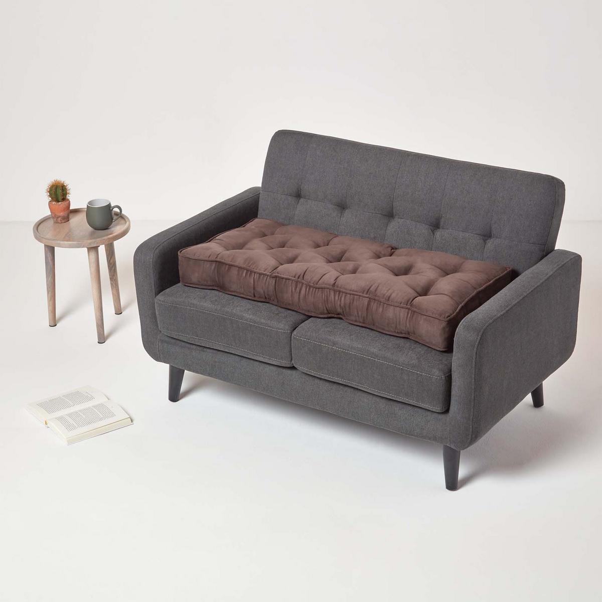 Homescapes SITZAUFLAGE braun 100/48/10 cm – Sofa-Sitzkissen, Velours ...