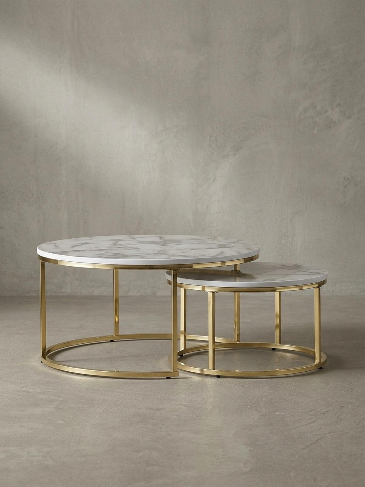 KADIMA DESIGN COUCHTISCH 2er Set Marmoroptik Metall Eichenholz ...