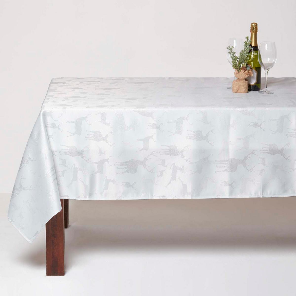 Homescapes TISCHDECKE Weihnachten mit Hirsch-Motiv, silber, 130/178 cm ...