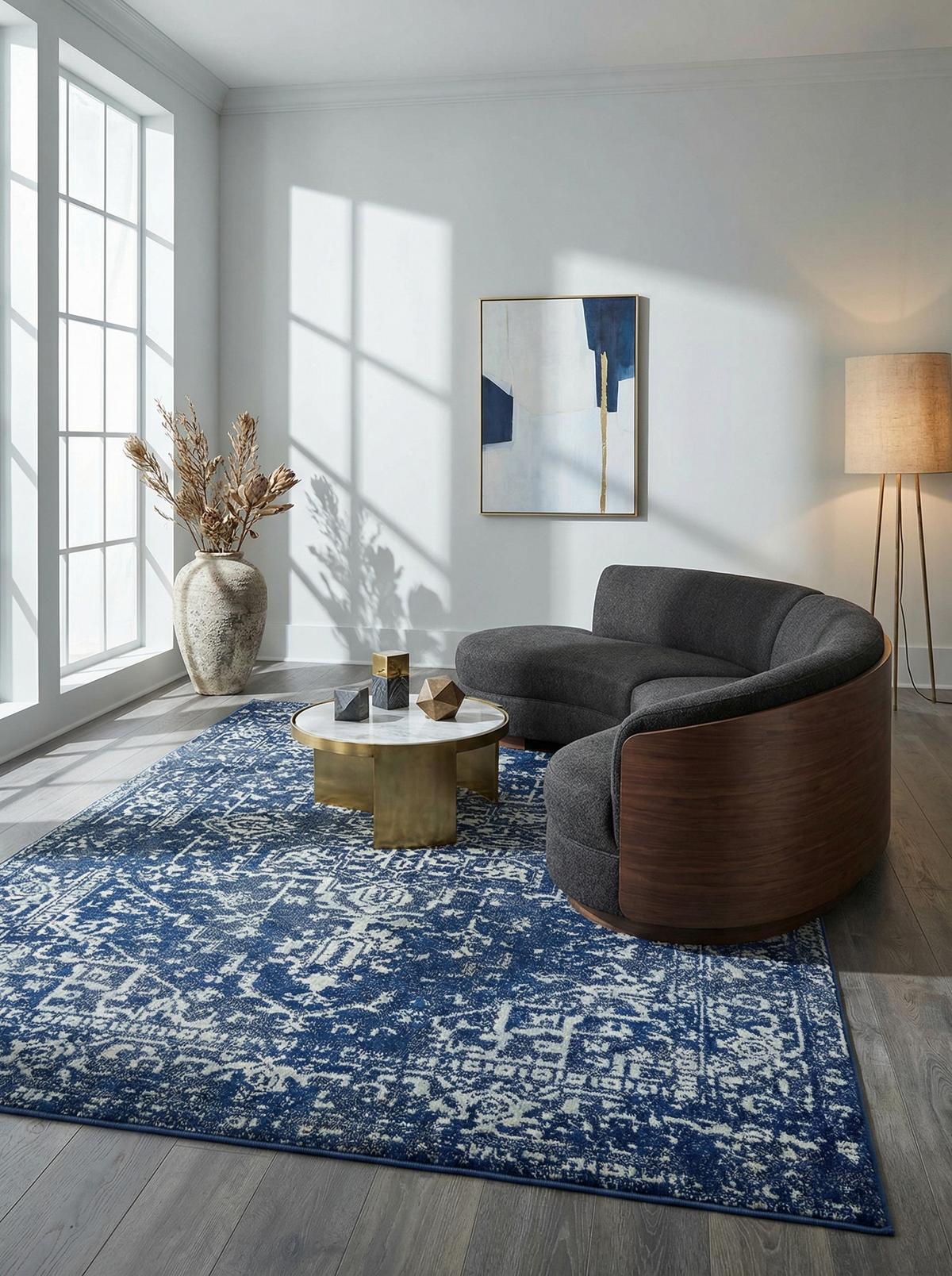 KADIMA DESIGN TEPPICH LODI-Lambro, im Vintage-Stil, Dunkelblau, 200 x ...
