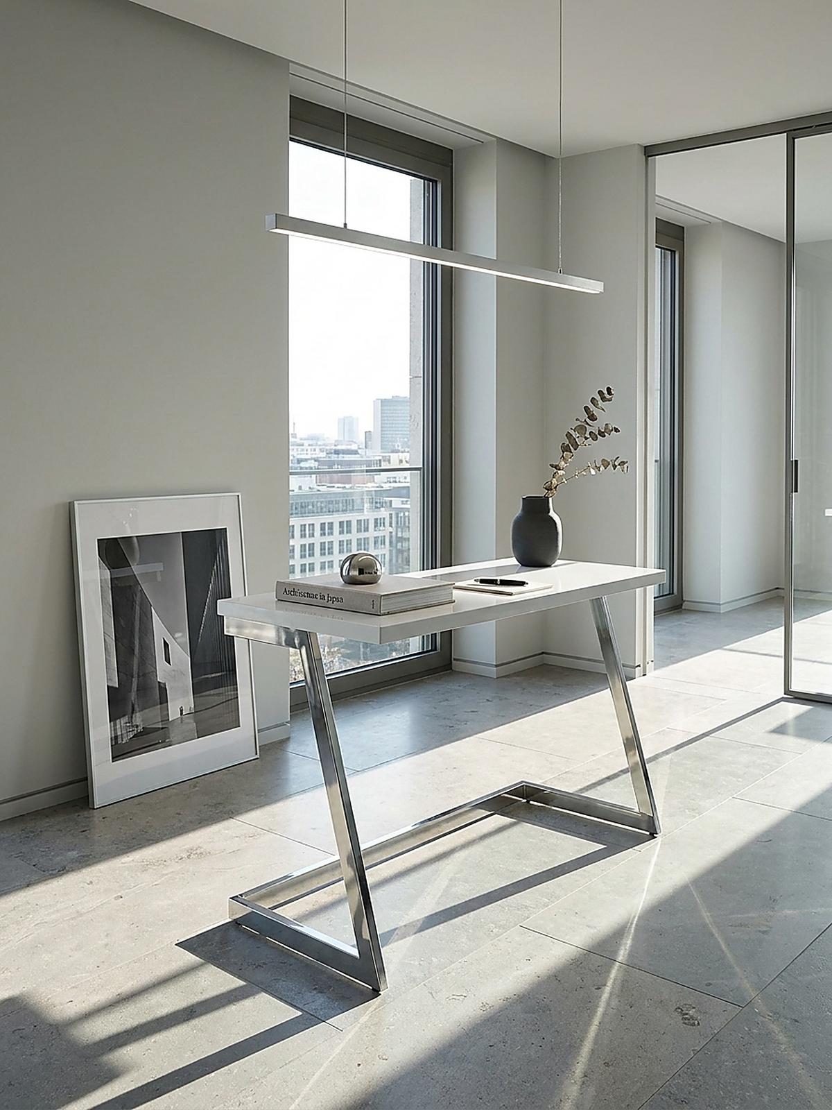 KADIMA DESIGN SCHREIBTISCH Hochglanz Metallgestell SARNOT, Silber ...