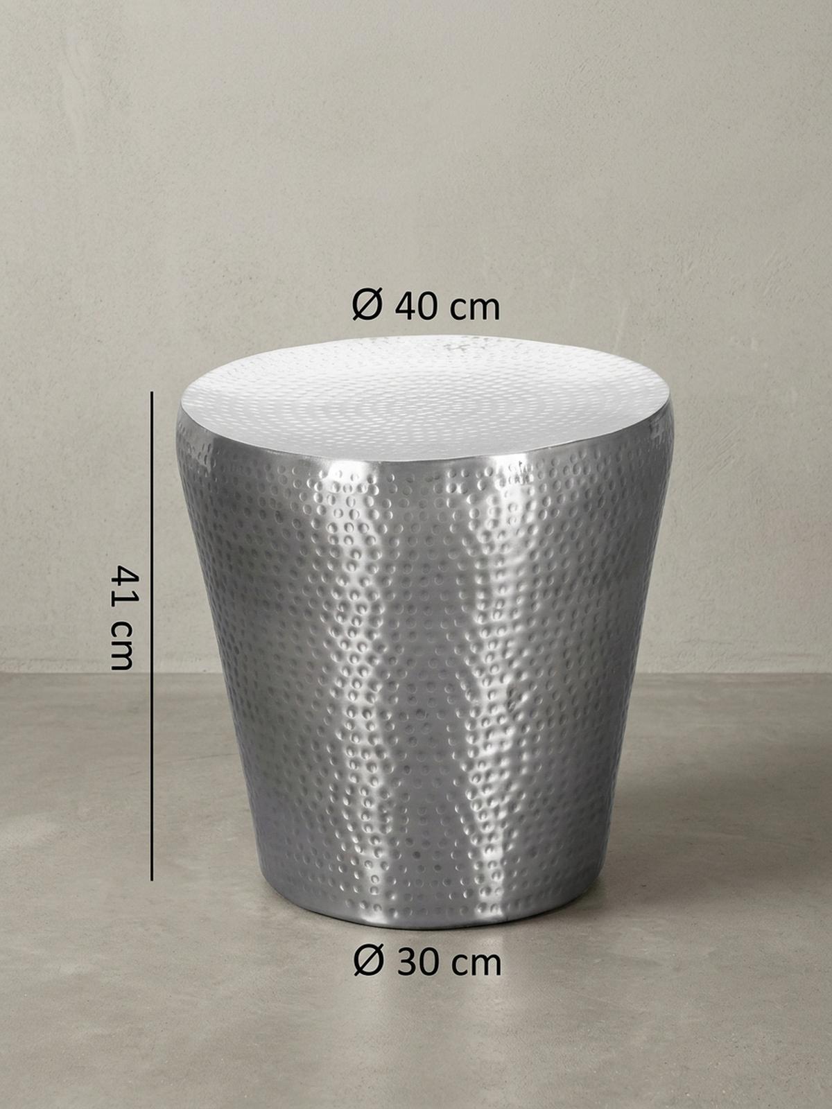 KADIMA DESIGN BEISTELLTISCH – Rund Silber Aluminium Hammerschlag 42 cm ...