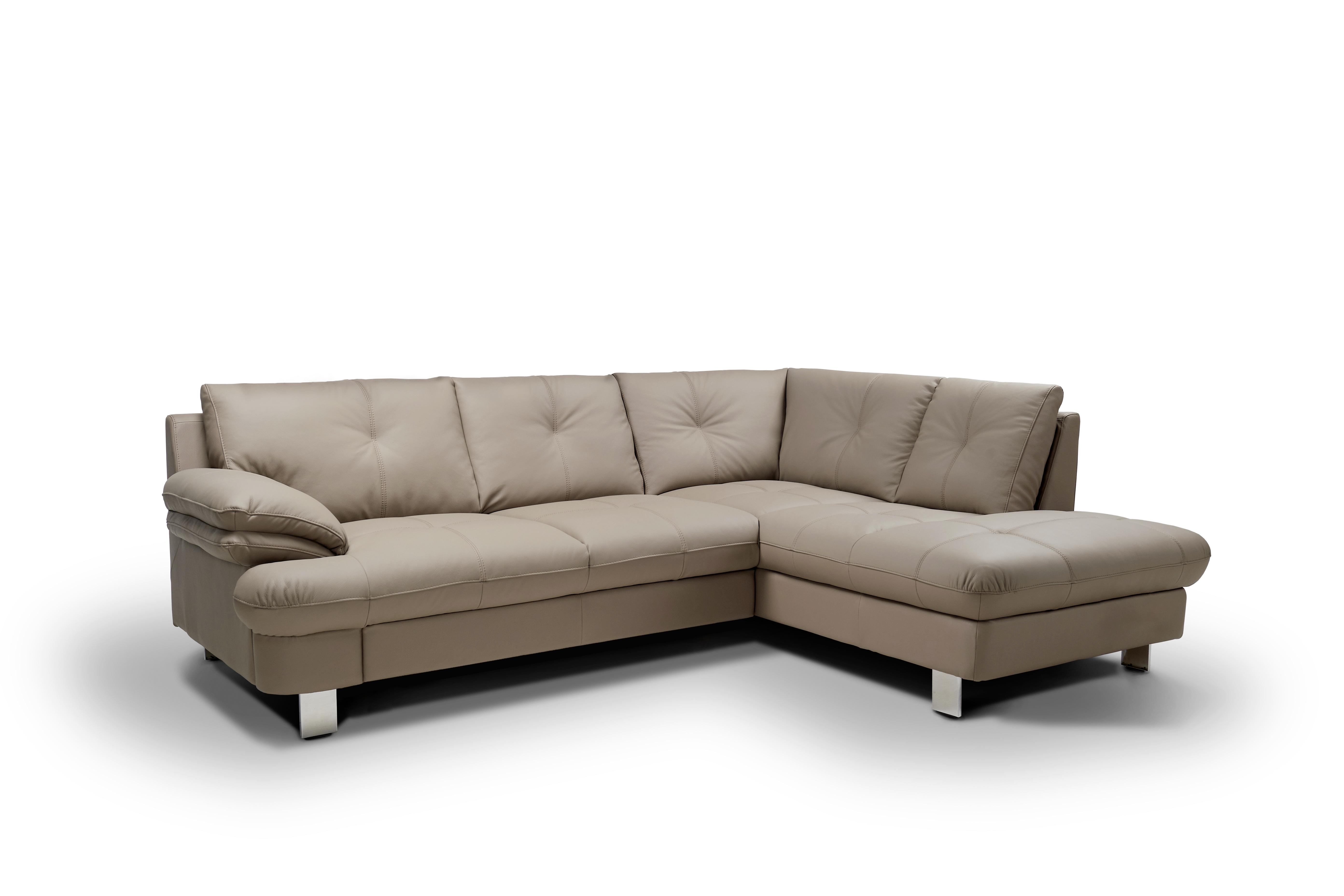 Ecksofa, graubraun, Leder, "Bernadette II",Schlaffunktion - Chromfarben ...