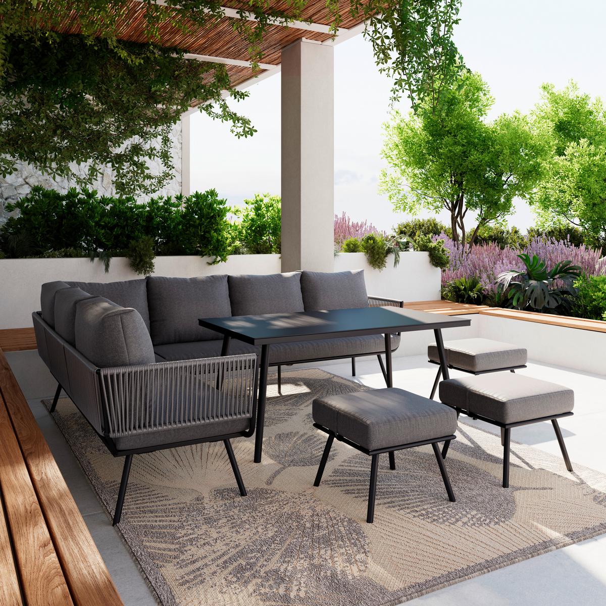 Dining Loungeset Camilla Grau Textil Metall Glas