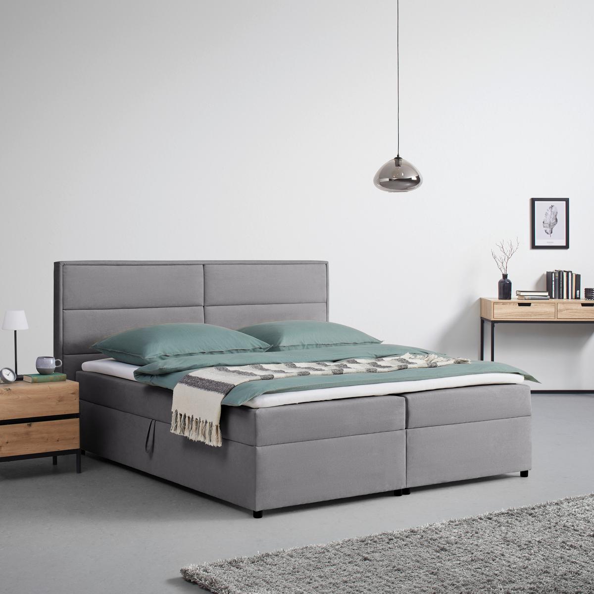 Pat tip boxspring gri Kiara cca 180X200 gri cu topper comandă online mömax