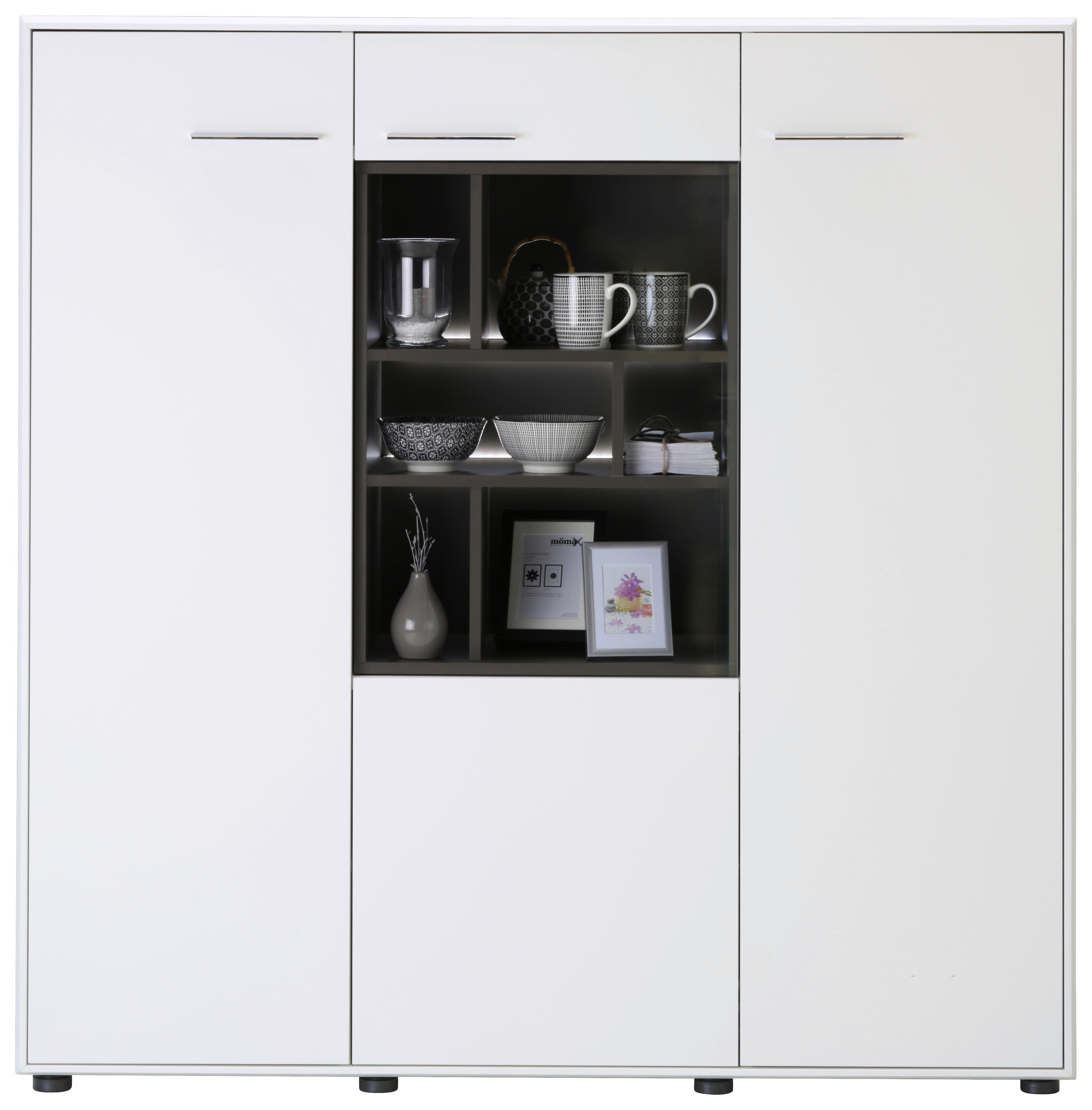 Highboard in Weiß/Dunkelgrau - Edelstahlfarben/Dunkelgrau, MODERN ...